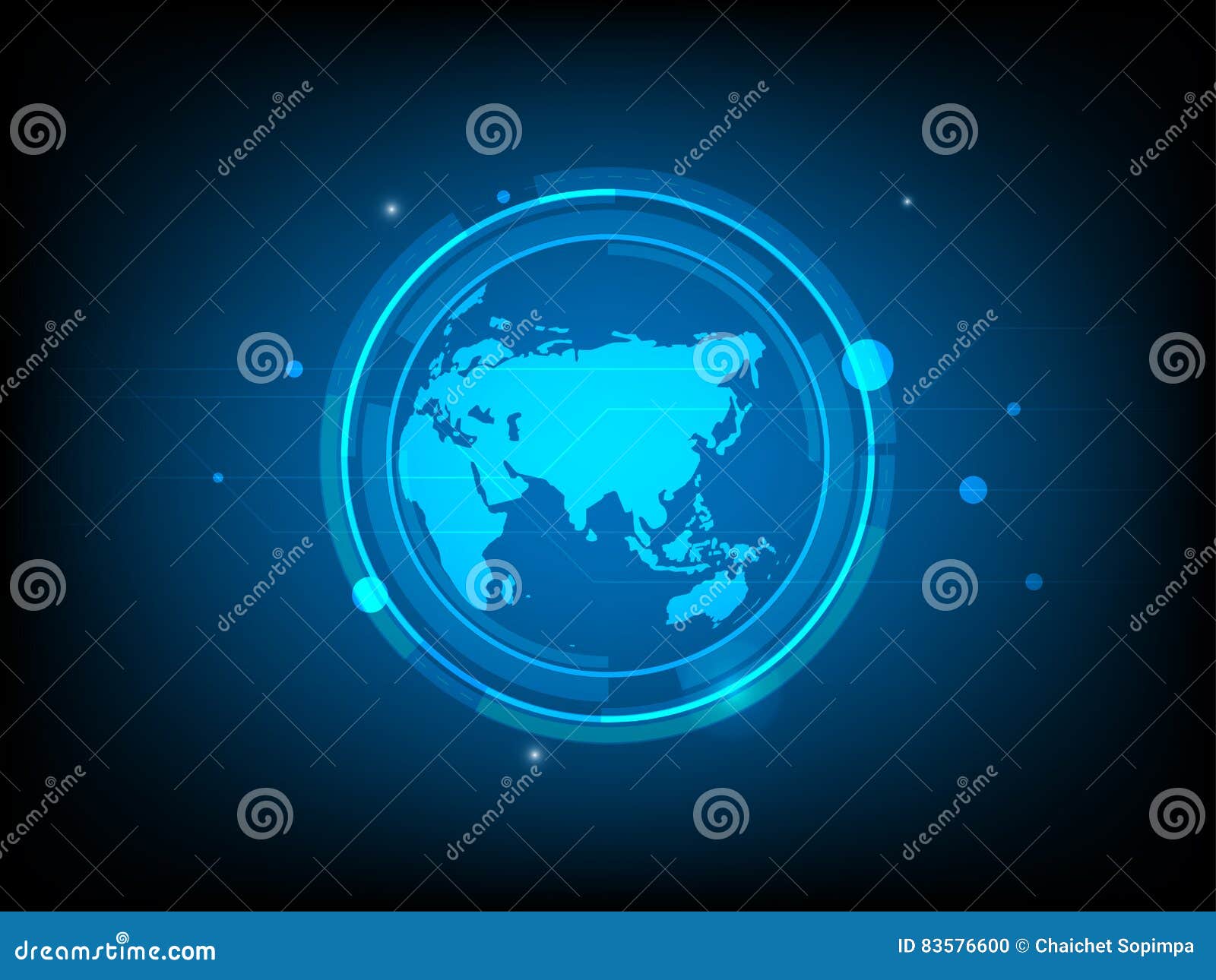 World Map In Circle Interface Virtual Future With Futuristic Graphics ...