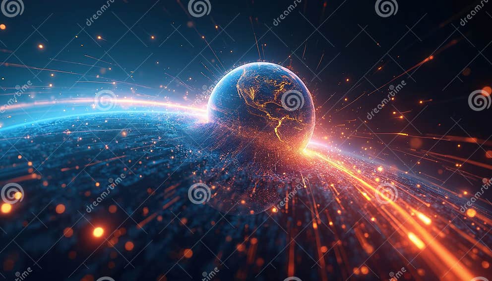 Abstract Globe Bursts with Fast Data Streams. Global Tech Network ...