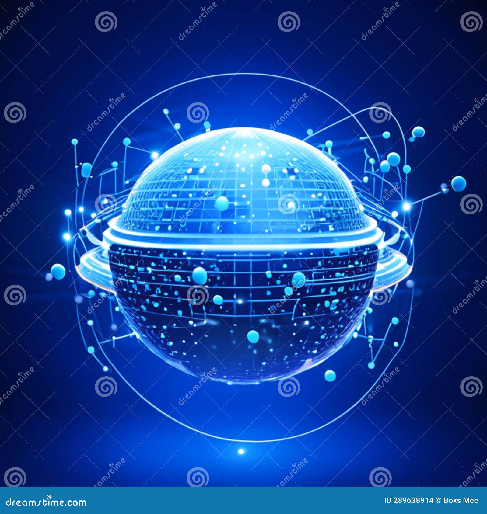 Abstract Globe with Connection Lines and Dots on Blue Background ...