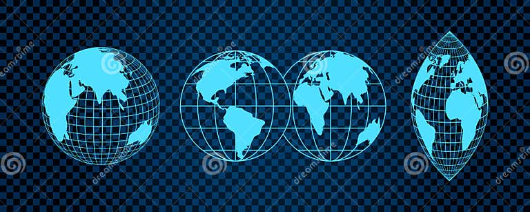 Abstract Globe Grid Set with 3D Mesh Elements Stock Vector ...