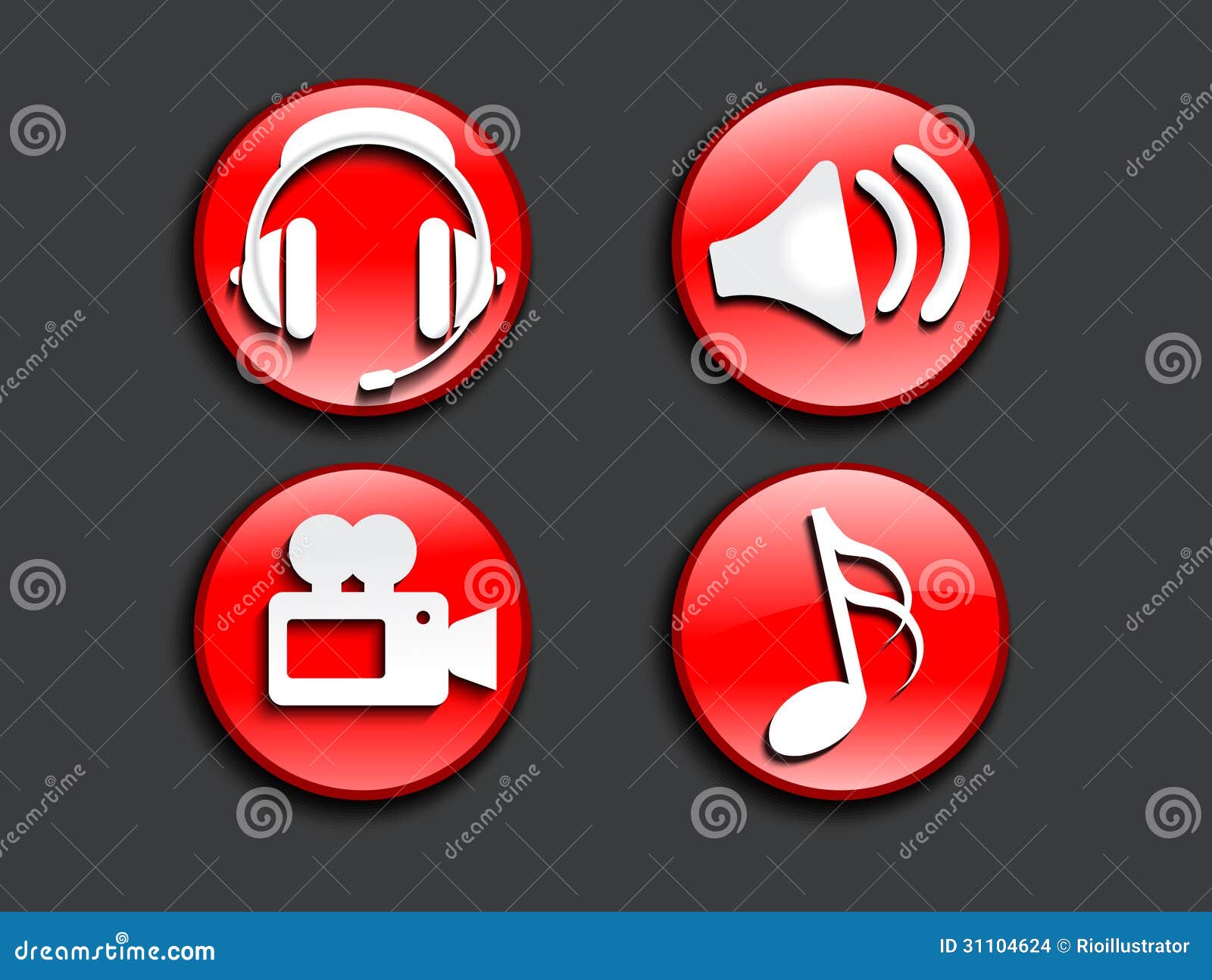 Abstract Glossy Music Icons Stock Vector - Illustration of soundbox ...