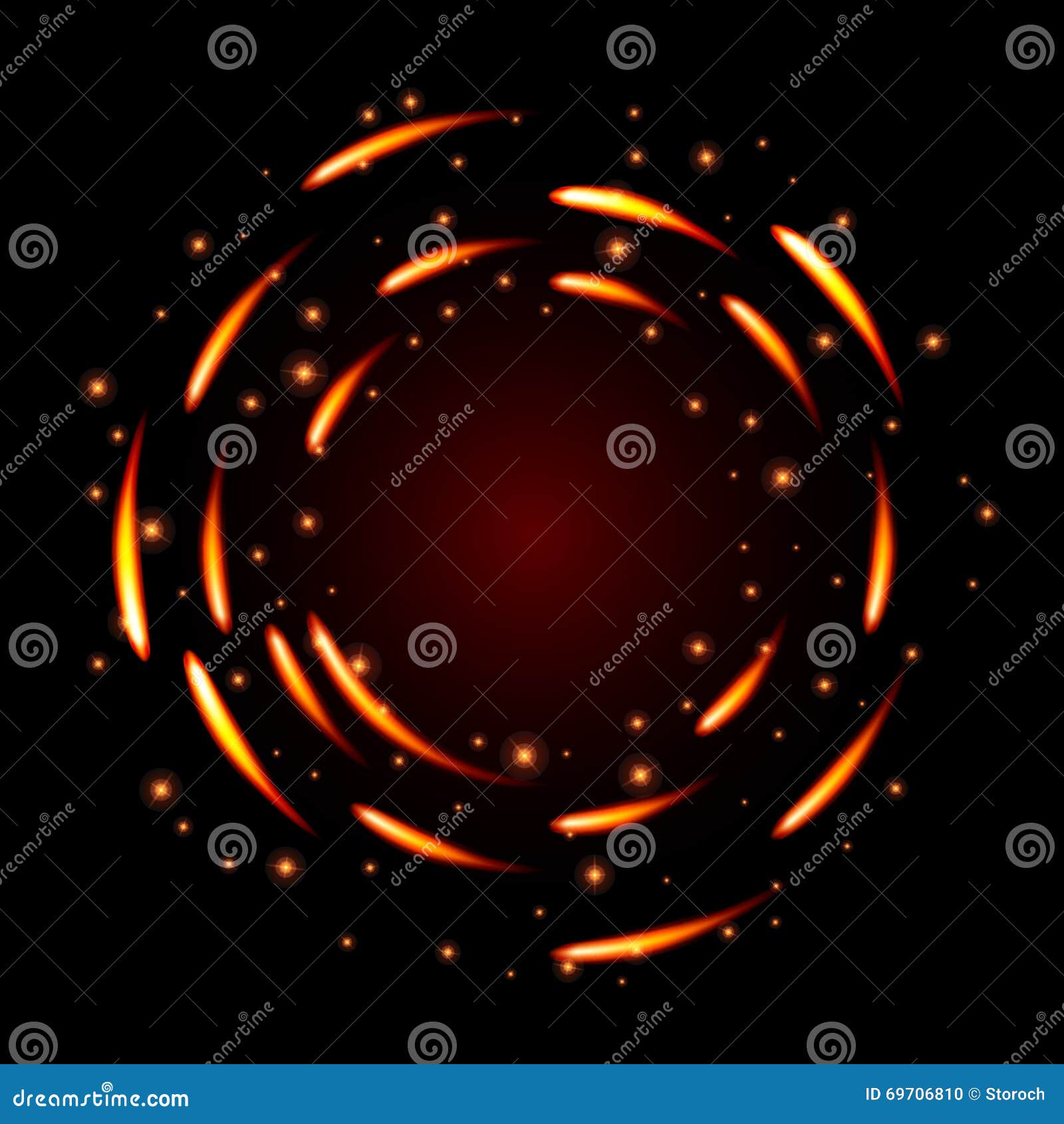 Fire Round Frame With Hot Burning Tongue Of Flame And Border Line ...