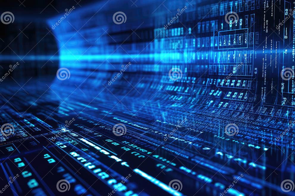 Abstract Glowing Binary Code On A Blue Background 3d Rendering Abstract Digital Server 8553