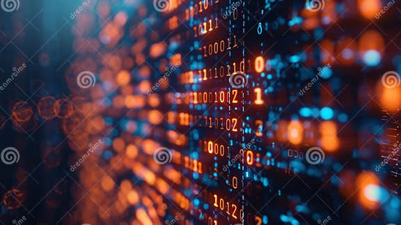 Binary Code Programming Language Illuminated with Orange and Blue ...