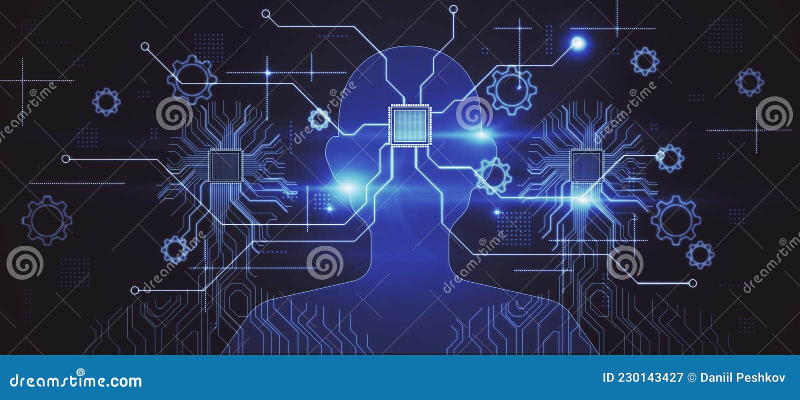 Abstract Glowing Blue AI Chip Panoramic Interface on Dark Wallpaper ...