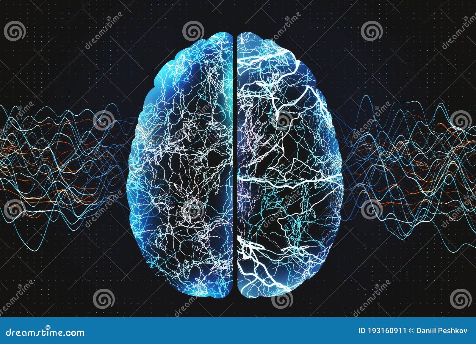 Abstract Glowing Blue Brain with Color Lines O Stock Illustration ...