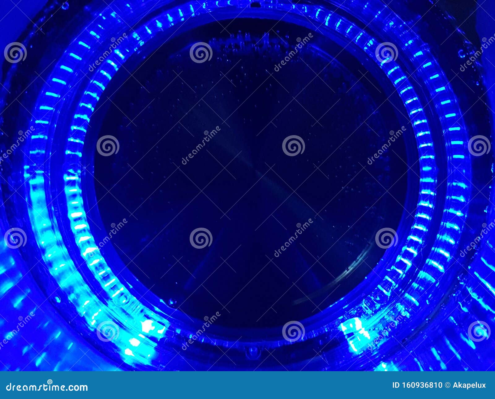 Abstract Glowing Blue Circle of Diode Bulbs Glowing in Liquid ...