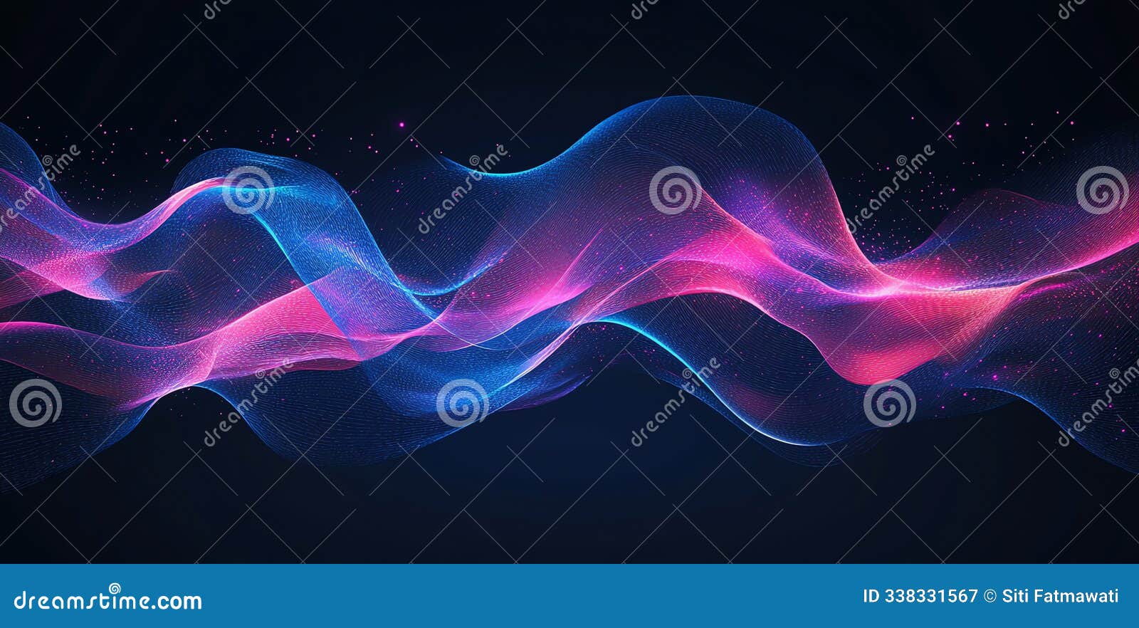 Abstract Glowing Blue and Pink Waves with Light Particles on Black ...