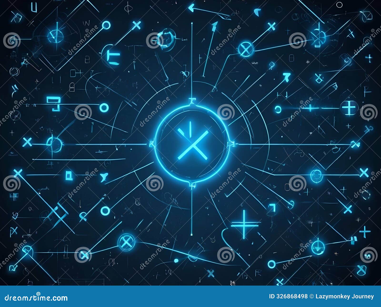 Abstract Glowing Blue Symbols Pattern Design Elements Background ...