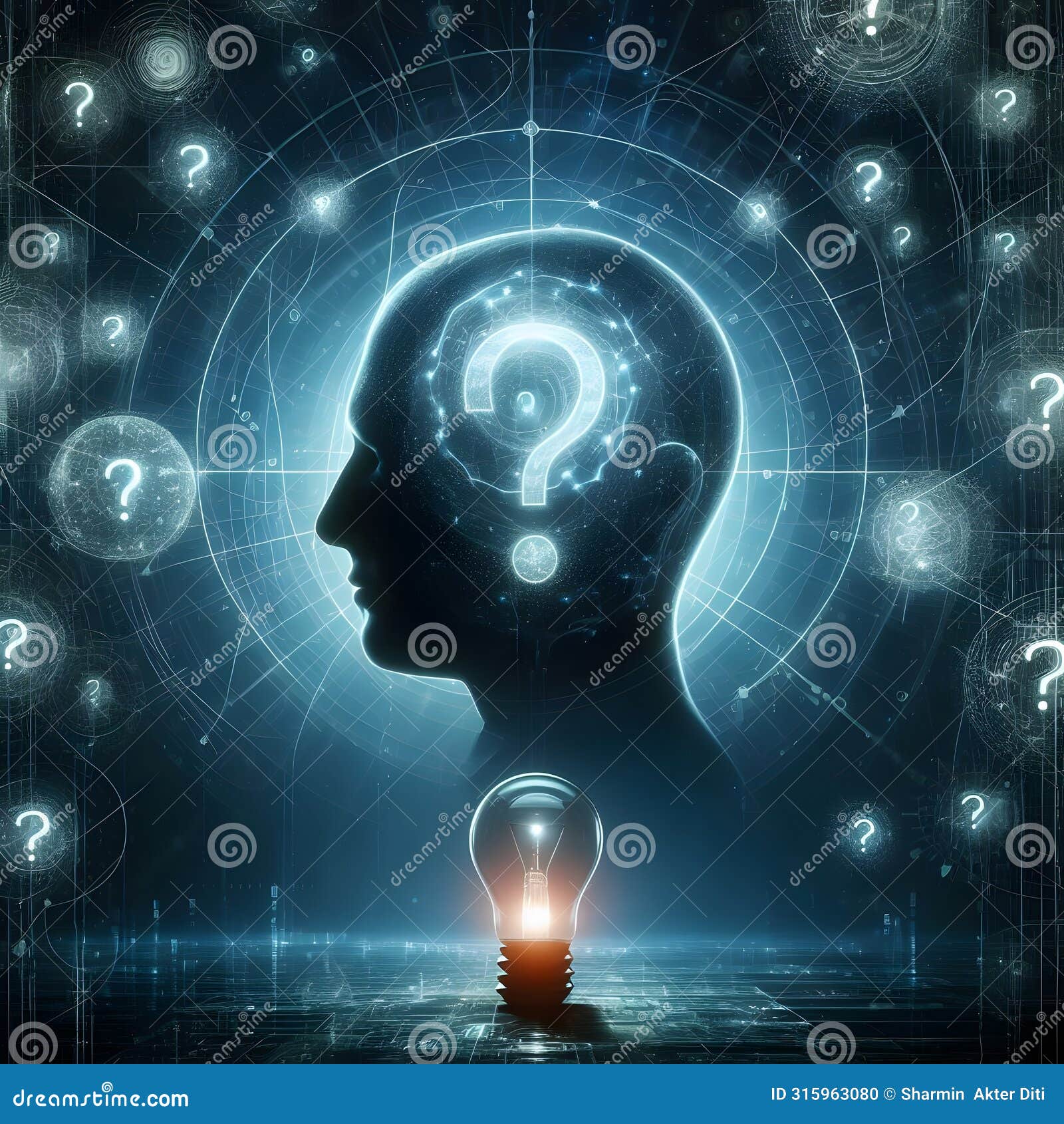 Abstract Glowing Brain Inside of Light Bulb on Dark Background with ...