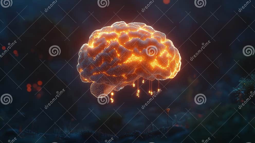 Abstract Glowing Brain Representation with Light Particles Floating in ...