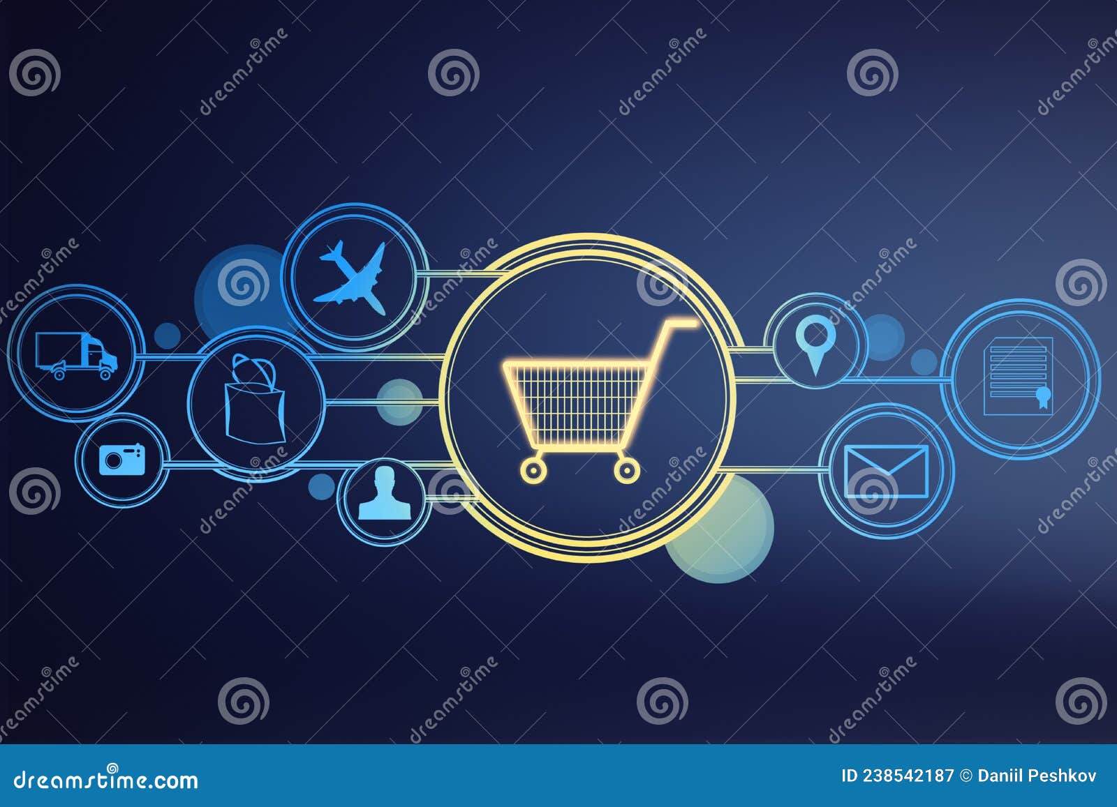 Abstract Glowing Cart Interface on Background. Online Shopping and E ...