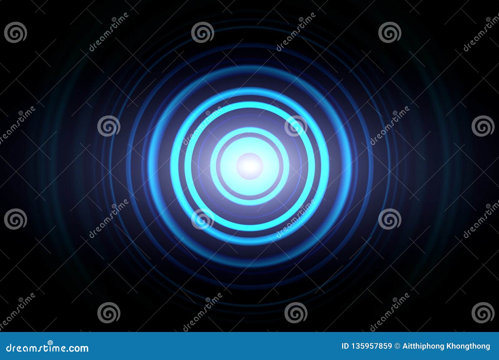 Abstract Glowing Circle Blue Light Effect With Sound Waves Oscillating ...
