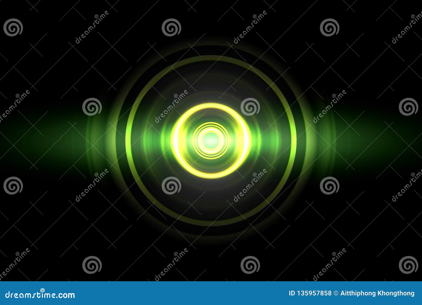 Abstract Glowing Circle Green Light Effect With Sound Waves Oscillating ...