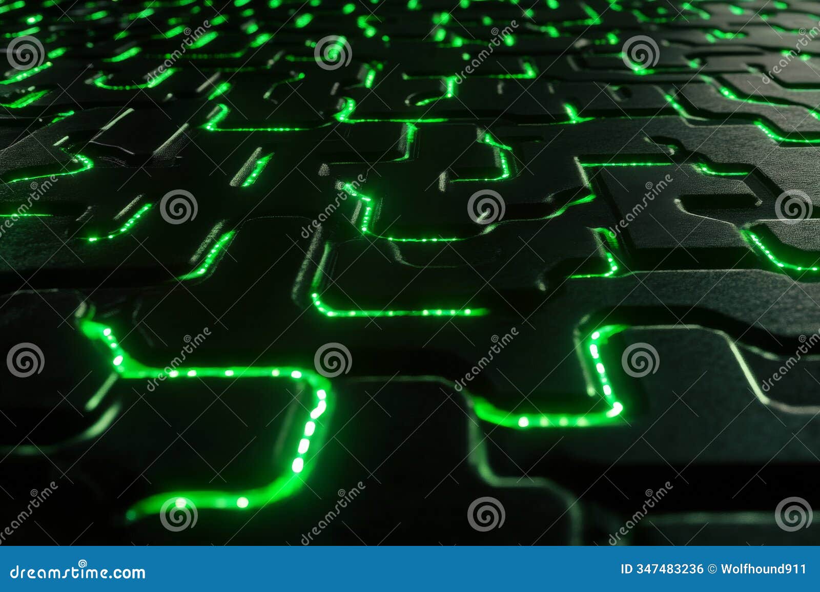Abstract Glowing Circuit Pattern, Intricate Green Pathways Illuminated ...