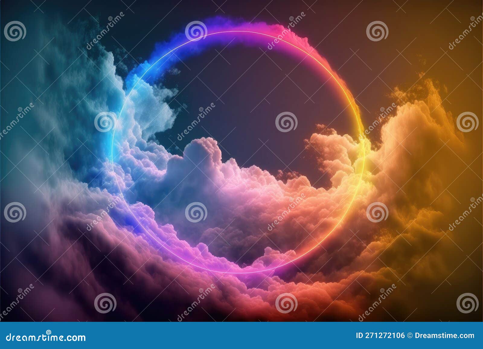 Abstract of Glowing Clouds Circle Frame Illuminated with Neon Light on ...