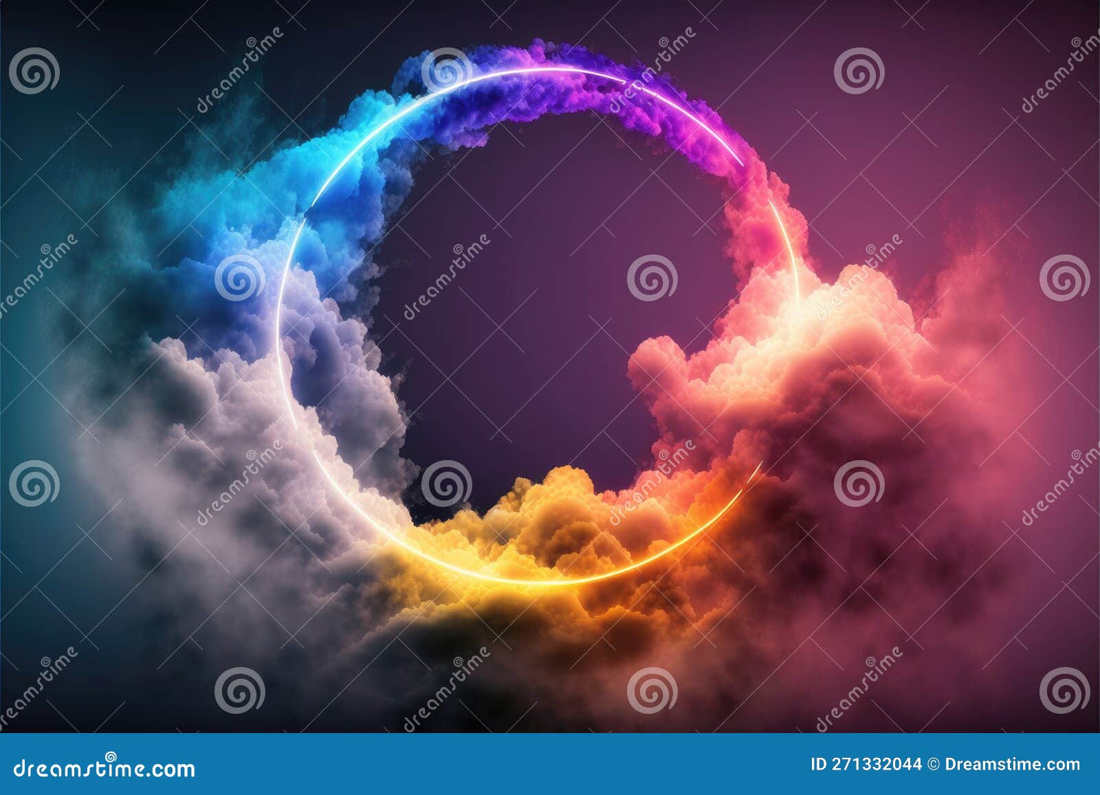 Abstract of Glowing Clouds Circle Frame Illuminated with Neon Light on ...