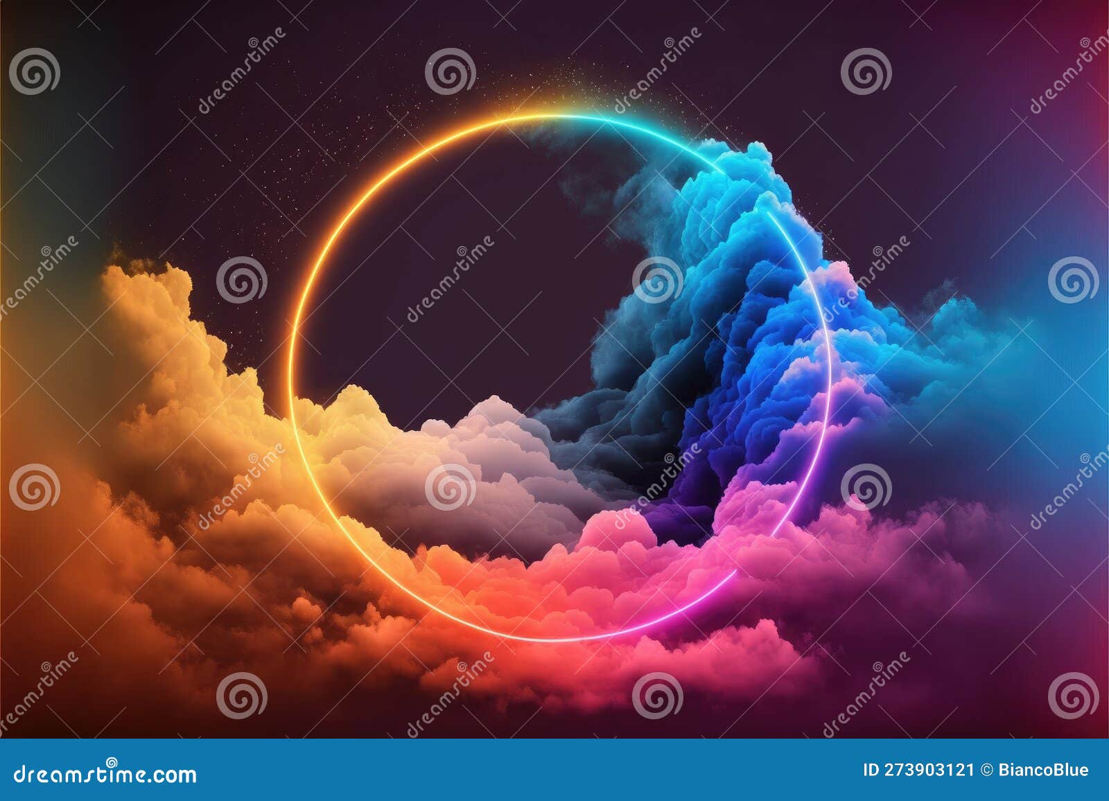 Abstract of Glowing Clouds Circle Frame Illuminated with Neon Light on ...