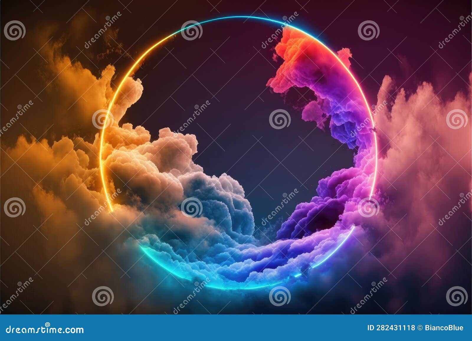 Abstract of Glowing Clouds Circle Frame Illuminated with Neon Light on ...