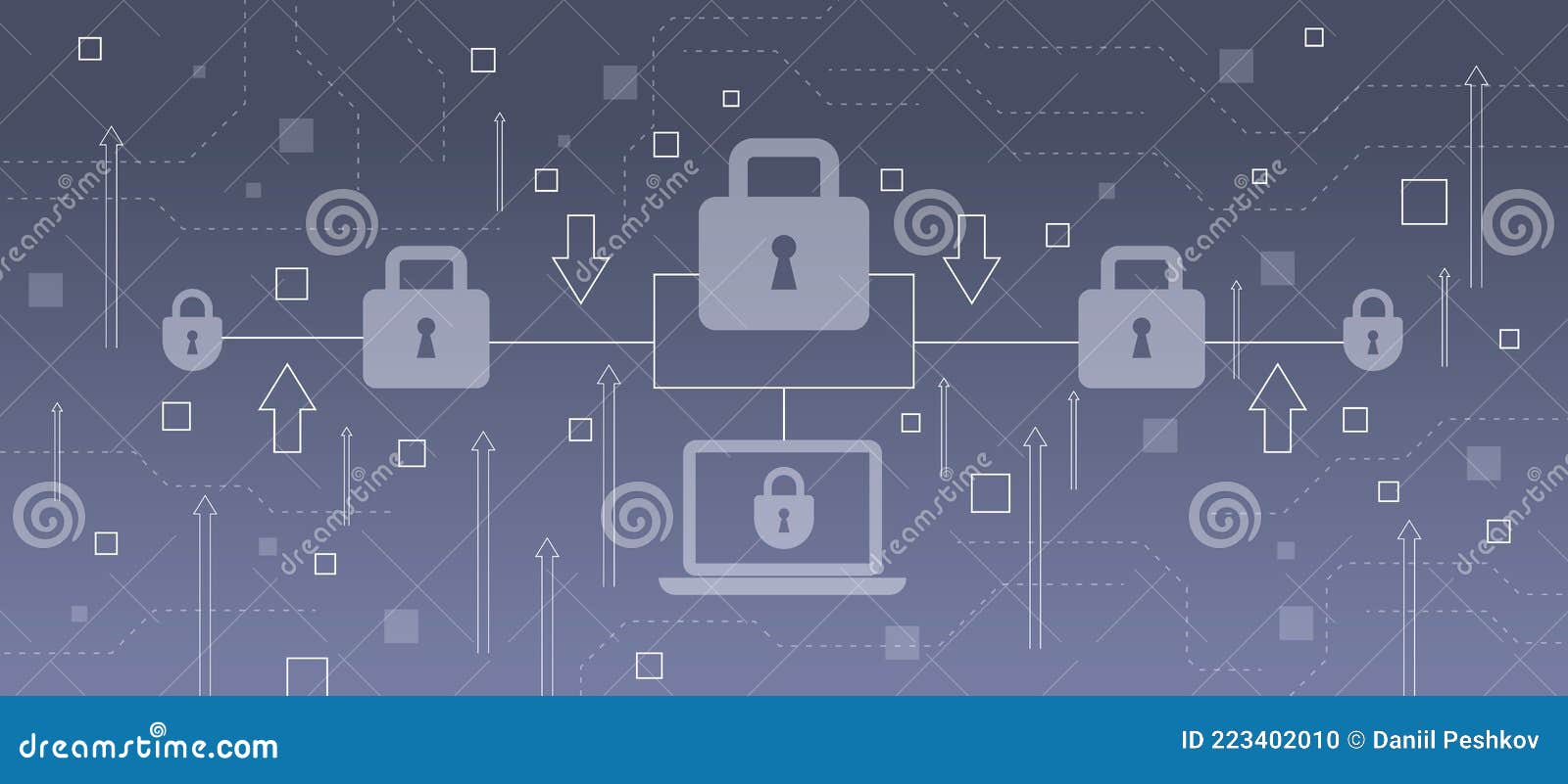 Abstract Glowing Computer Network and Lock Icons on Blue Wallpaper ...