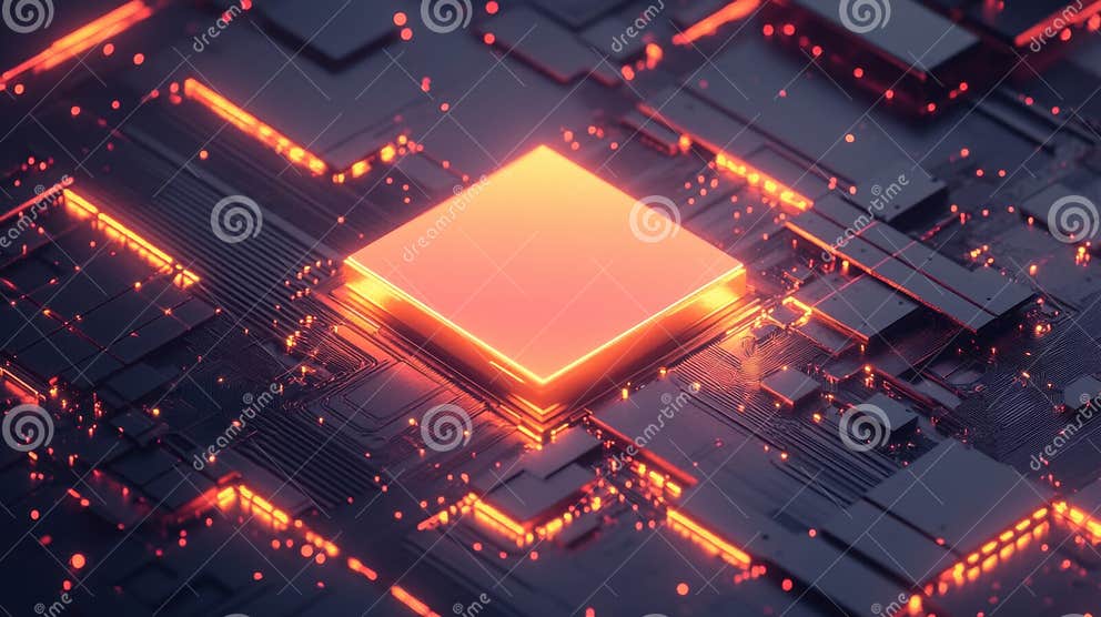Abstract Glowing CPU on Circuit Board, Technology Concept Stock Illustration - Illustration of ...