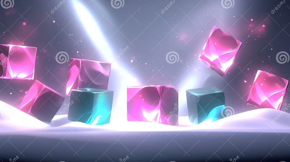 Abstract Glowing Cubes in a Soft Environment with Light Rays Stock ...
