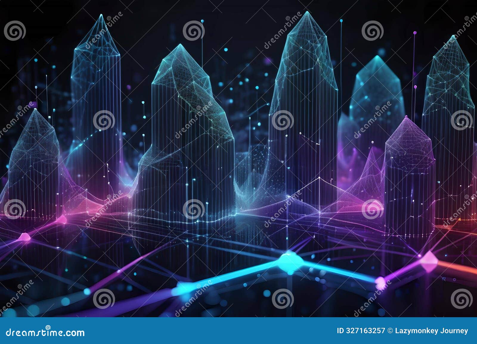 Abstract Glowing 3D Big Data Visualization. Futuristic Infographics ...