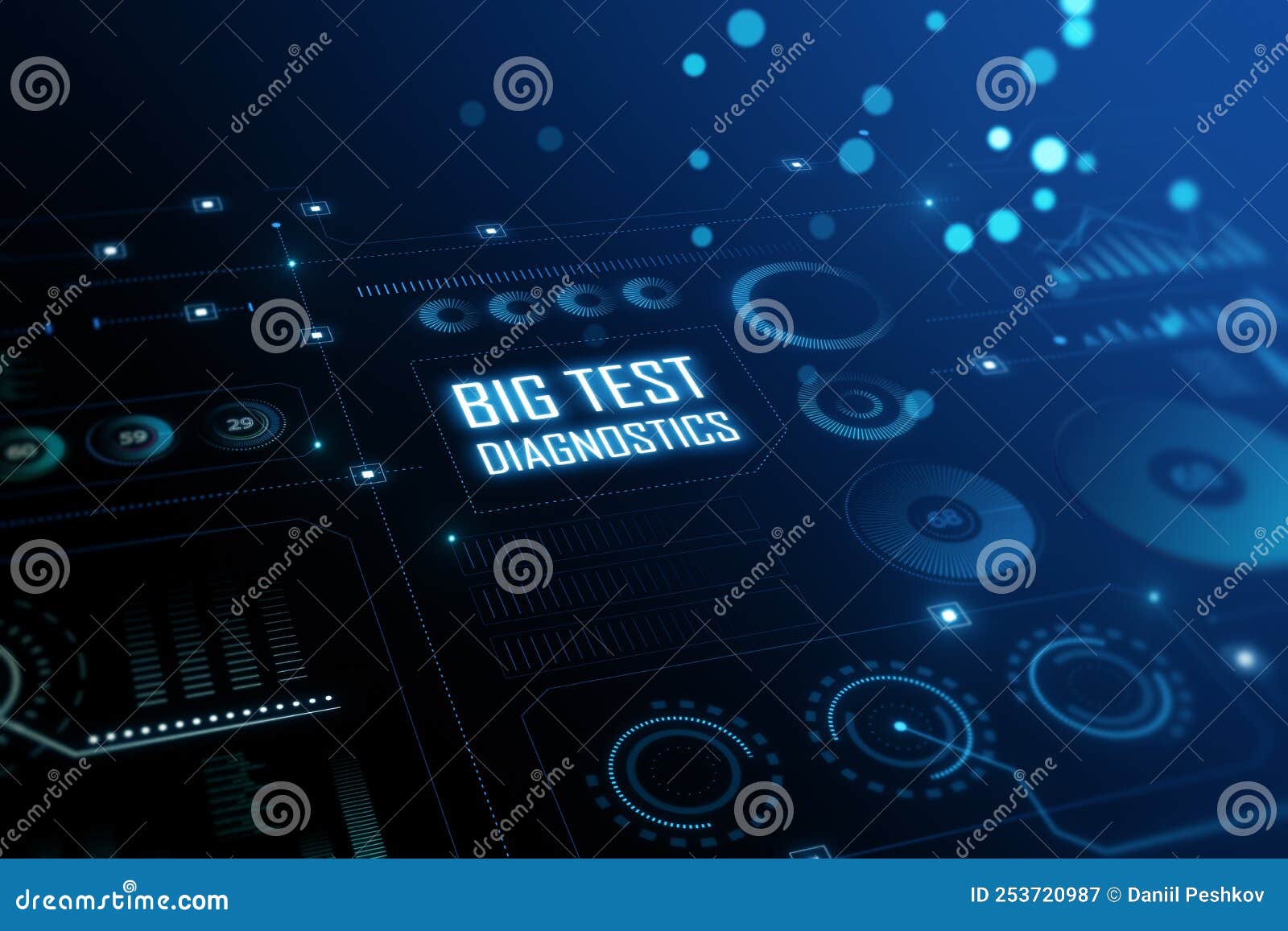 Abstract Glowing Dark Digital Business Interface with Various Icons ...