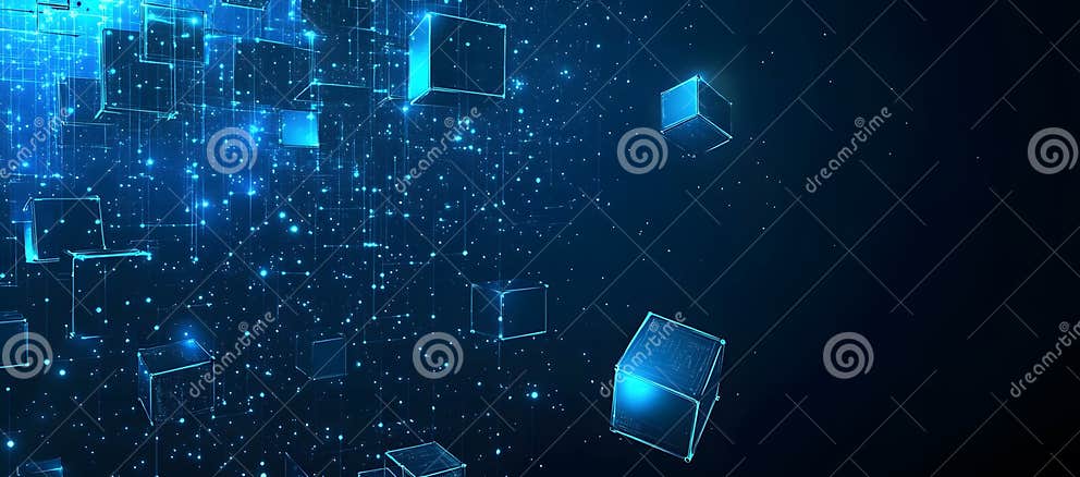 Abstract Glowing Digital Blocks Forming a Network Blockchain Technology ...