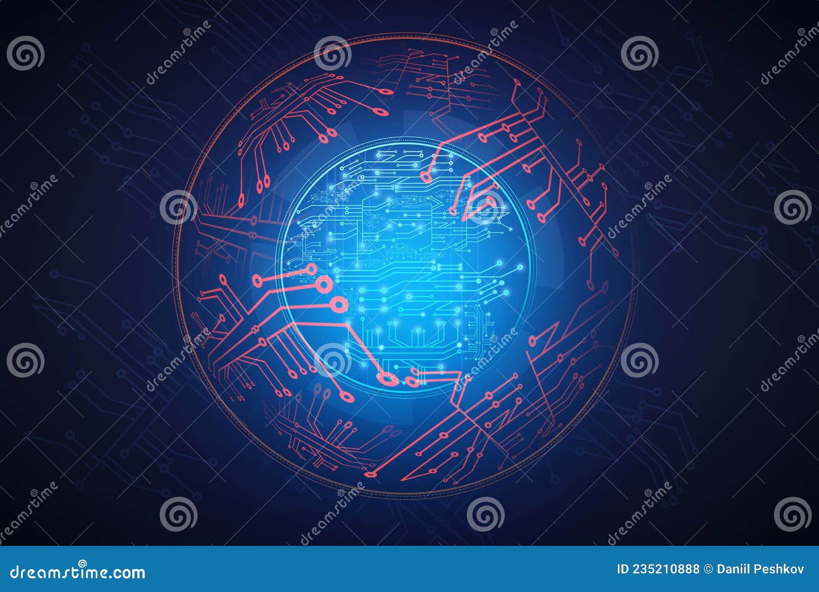 Abstract Glowing Digital Circuit Sphere on Blue Wallpaper. Hardware ...