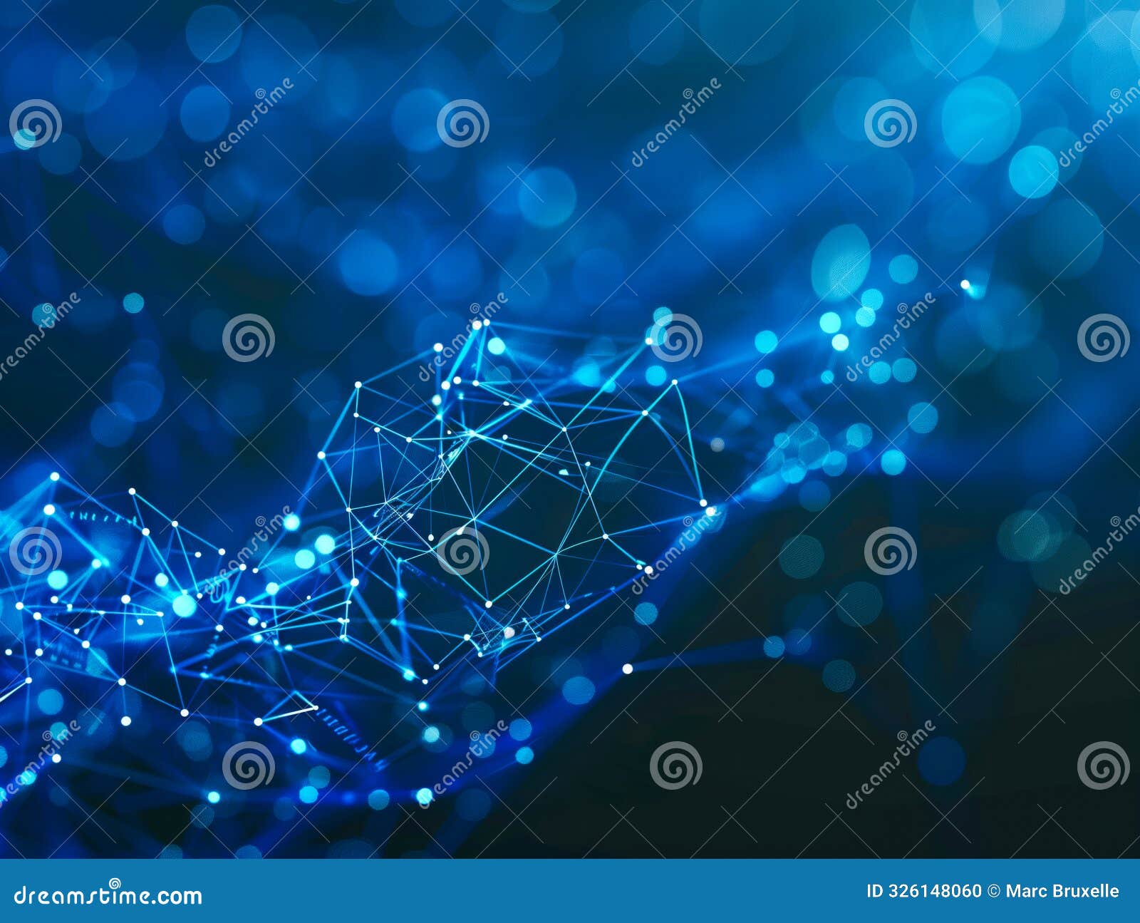 Abstract Glowing Digital Mesh Background with Network Connections and ...