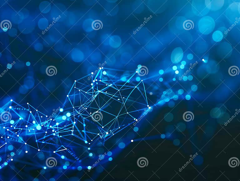 Abstract Glowing Digital Mesh Background with Network Connections and ...