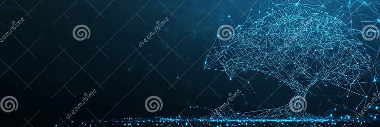 Abstract Glowing Digital Tree with Connecting Lines and Dots ...