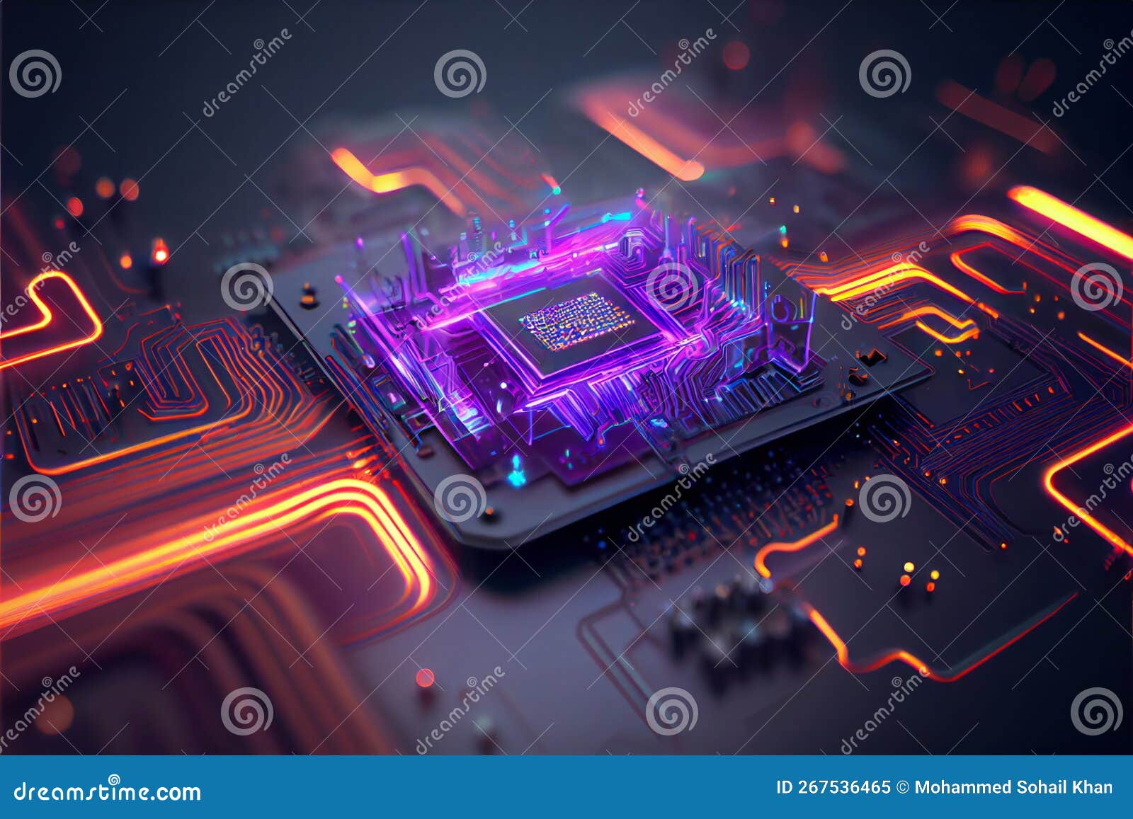 Abstract Glowing Electronic Chip Circuit Board Cpu AI Generative Stock ...