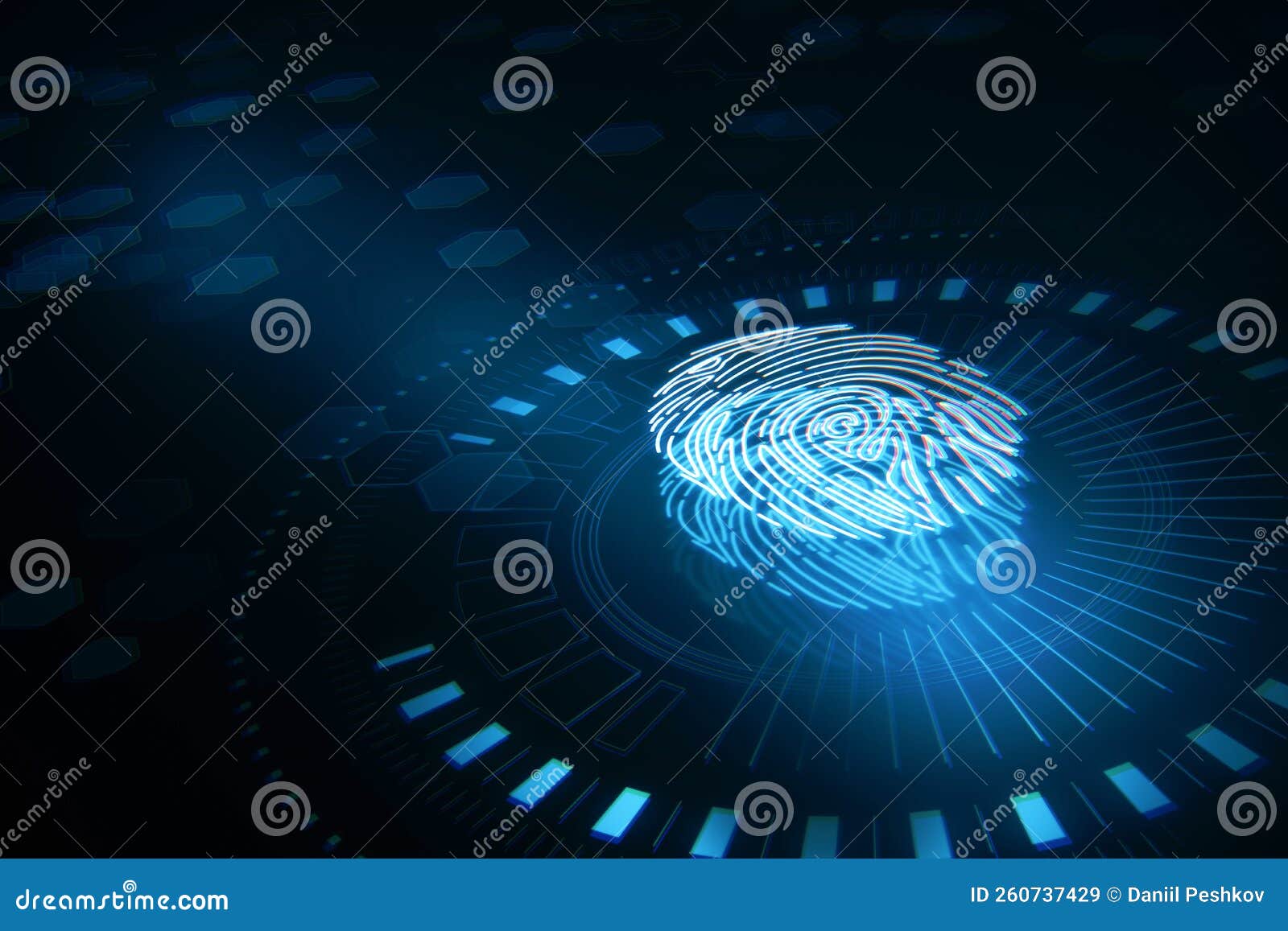 Abstract Glowing Fingerprint Hologram on Blurry Backdrop. Personal ...