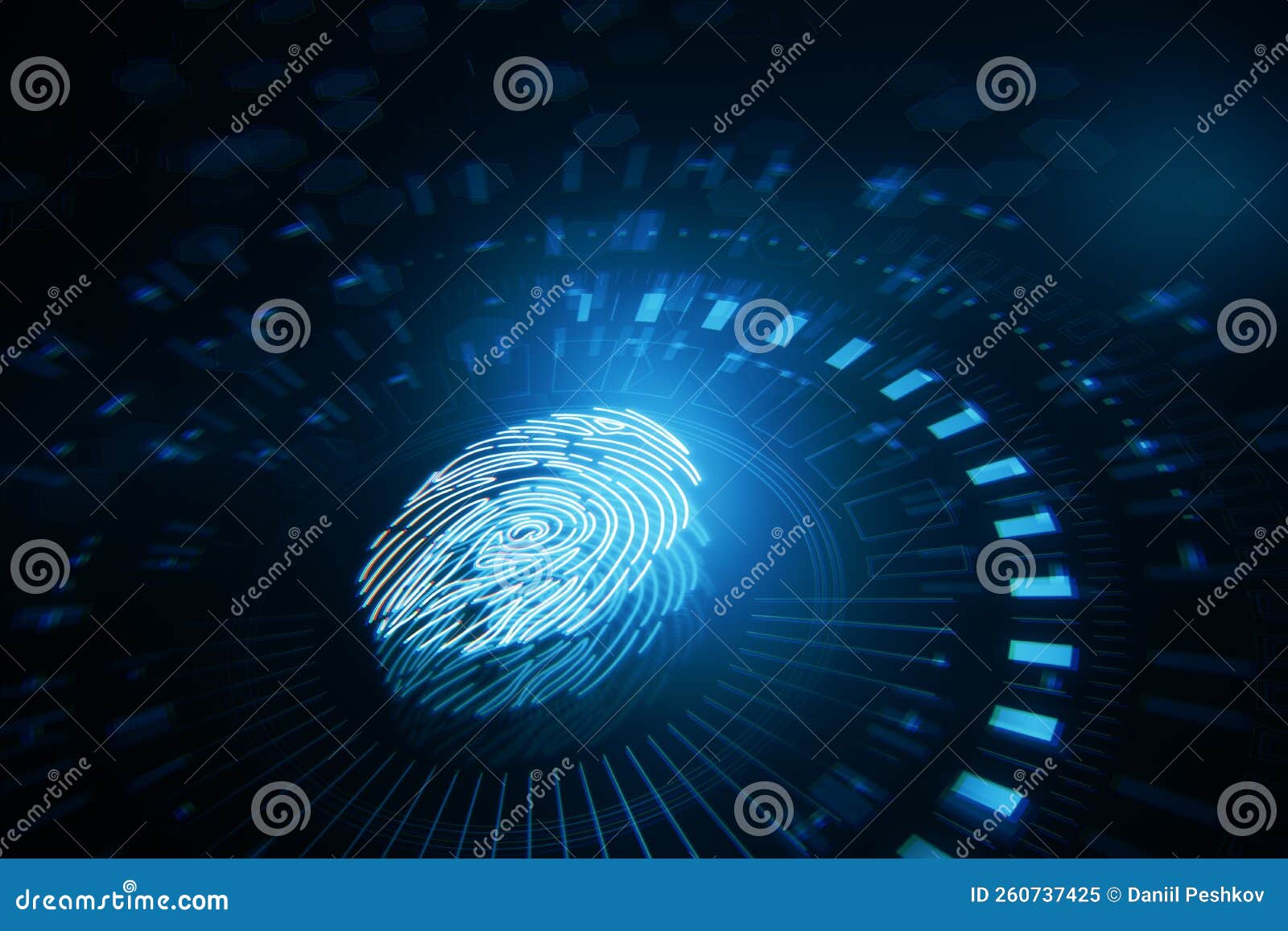 Abstract Glowing Fingerprint Hologram on Blue Background. Personal ...