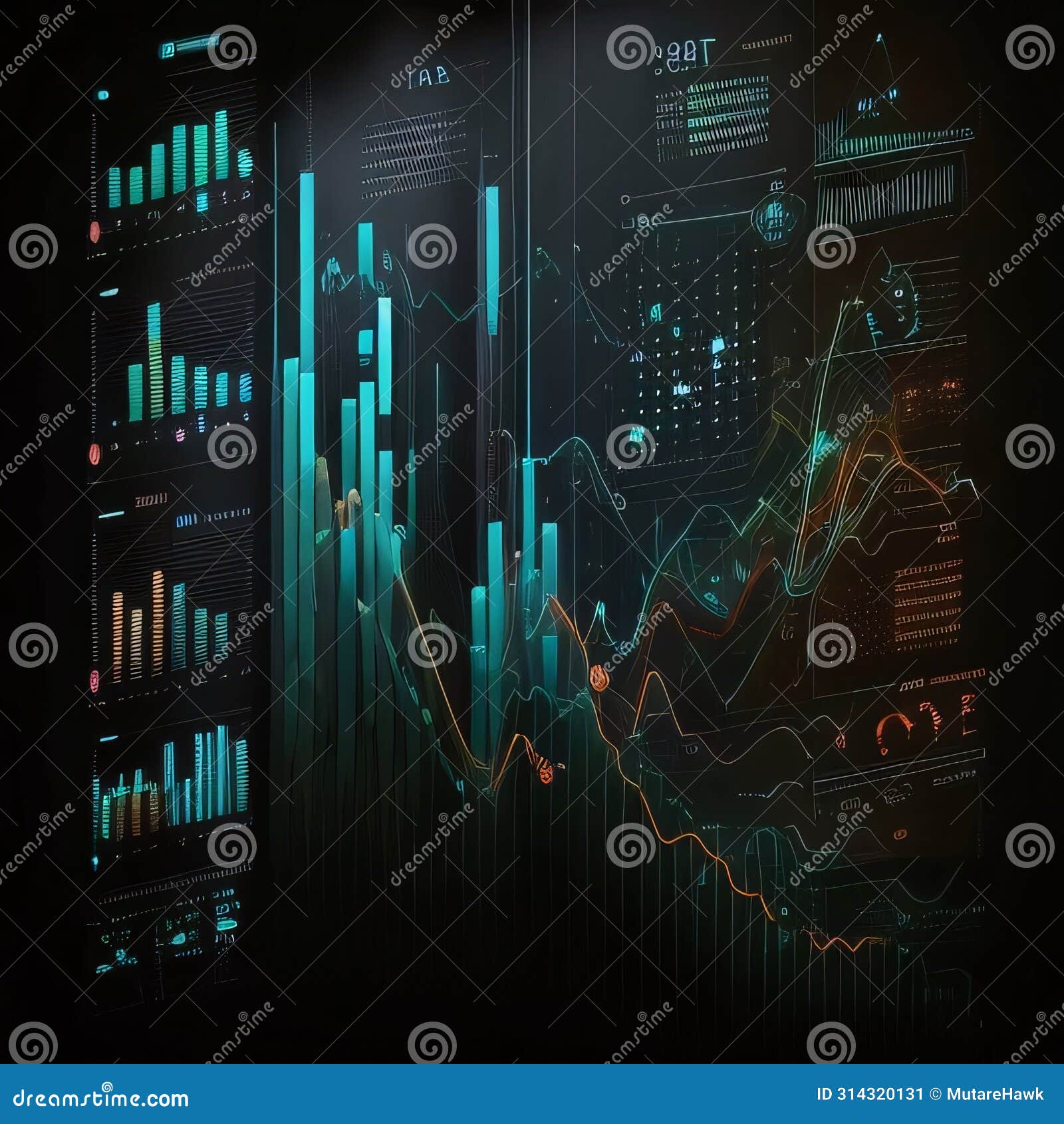 Abstract Glowing Forex Chart Interface on Dark Background. 3D Rendering ...