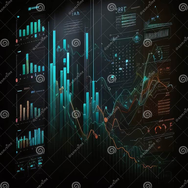 Abstract Glowing Forex Chart Interface on Dark Background. 3D Rendering ...