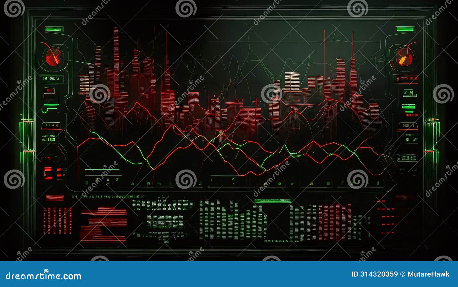 Abstract Glowing Forex Chart Interface on Dark Background. 3D Rendering ...