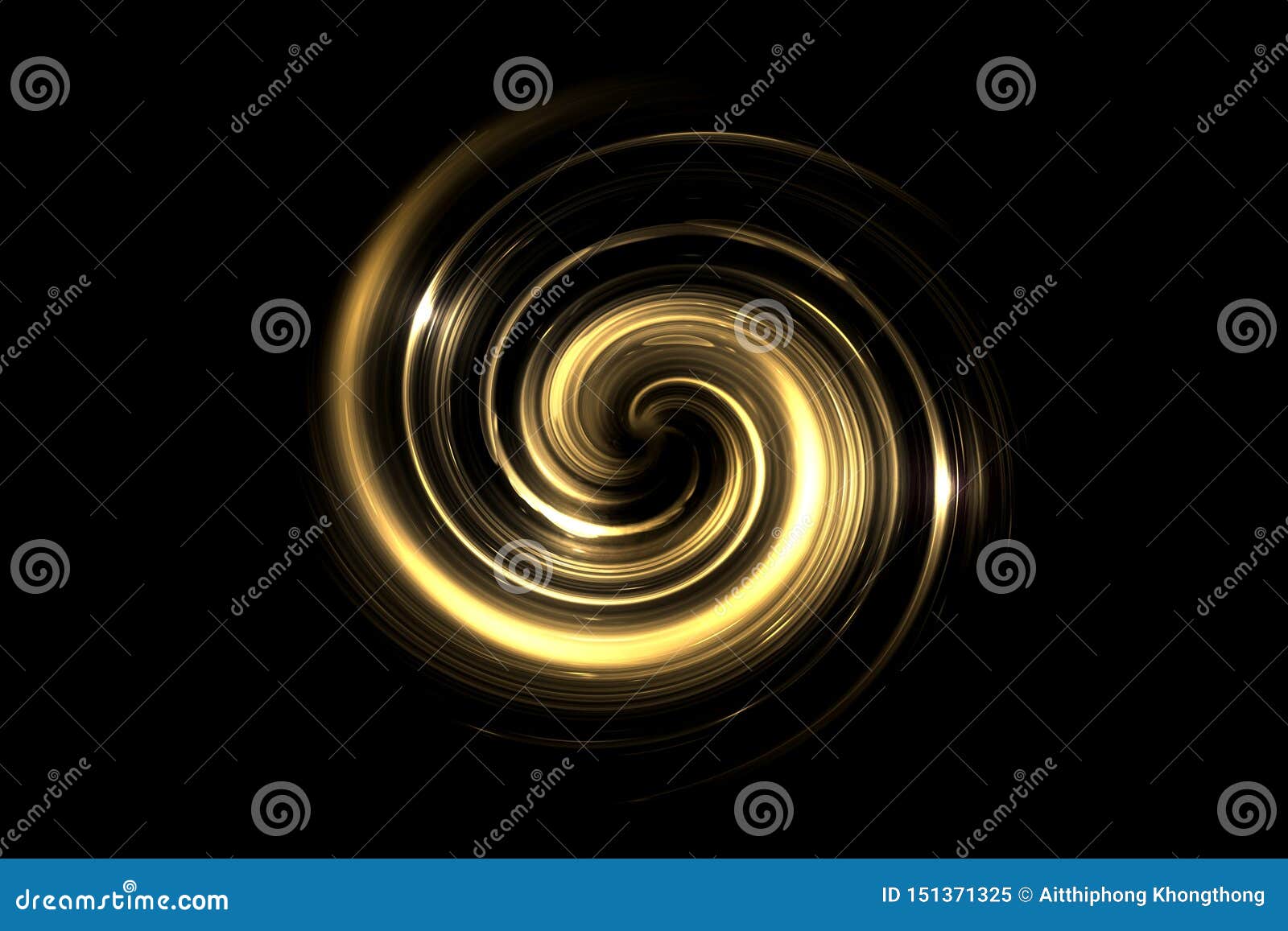 Abstract Glowing Gold Vortex with Light Ring on Black Background Stock ...