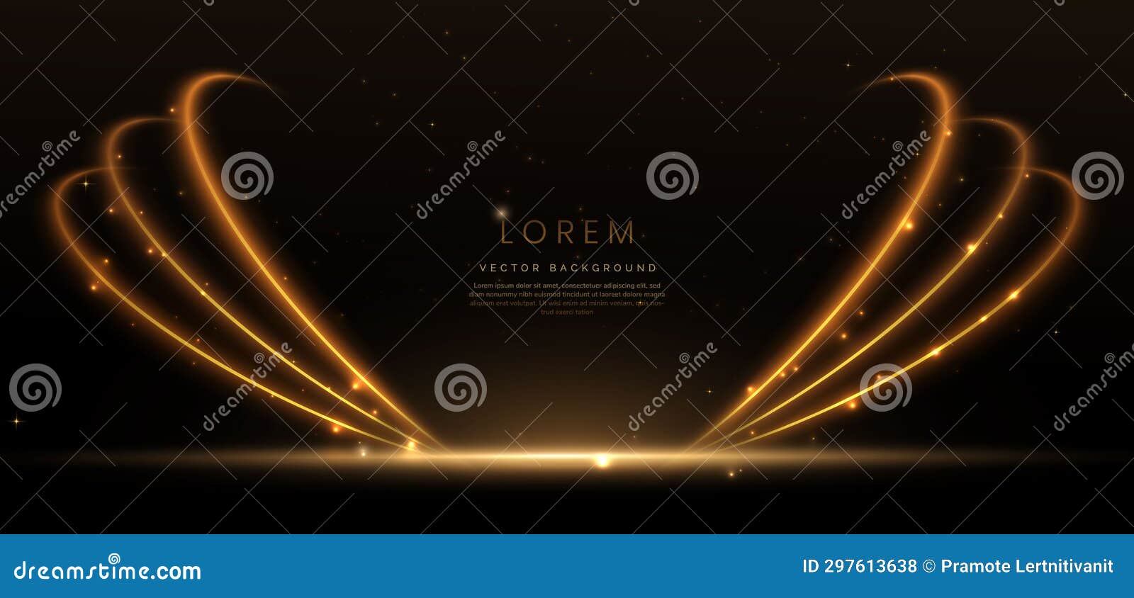 Abstract Glowing Golden Curved Lighting Effect Glitter on Black ...