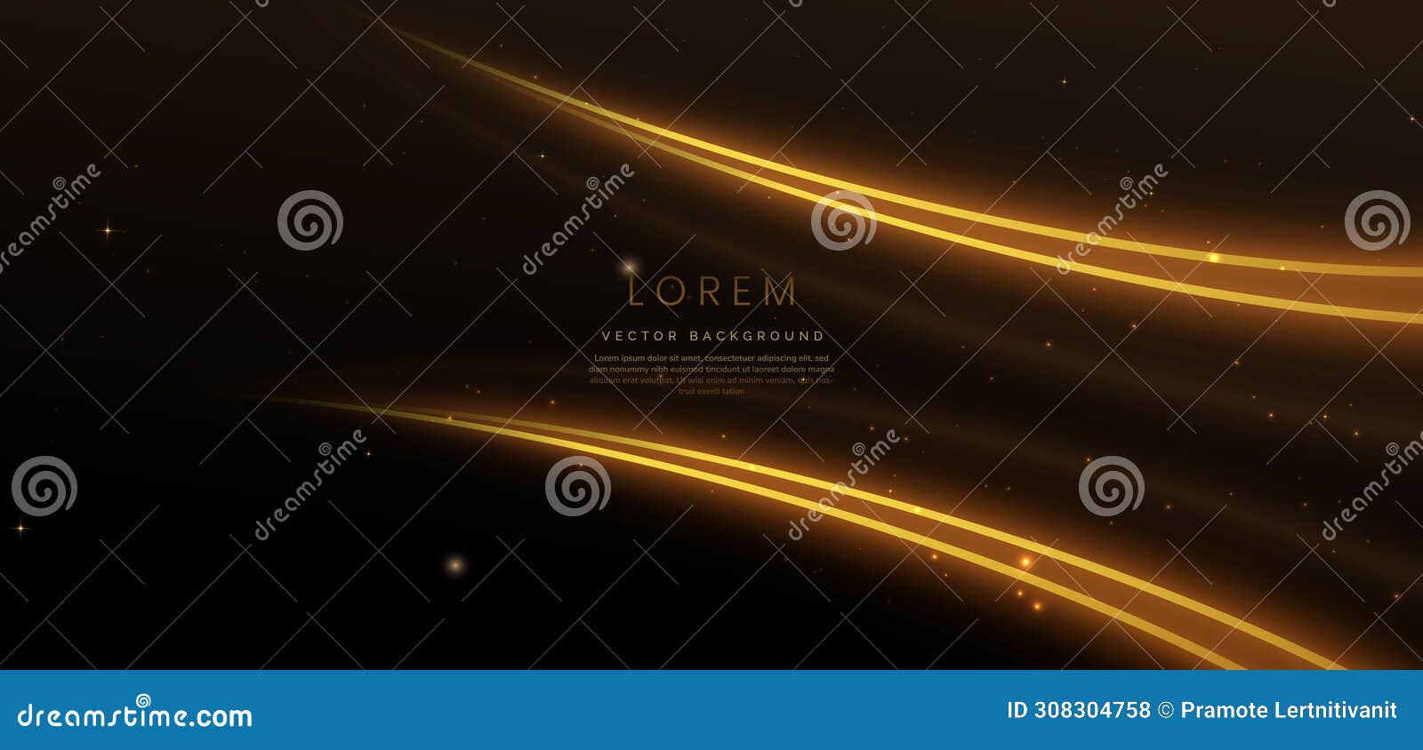 Abstract Glowing Golden Curved Lighting Effect Glitter on Black ...