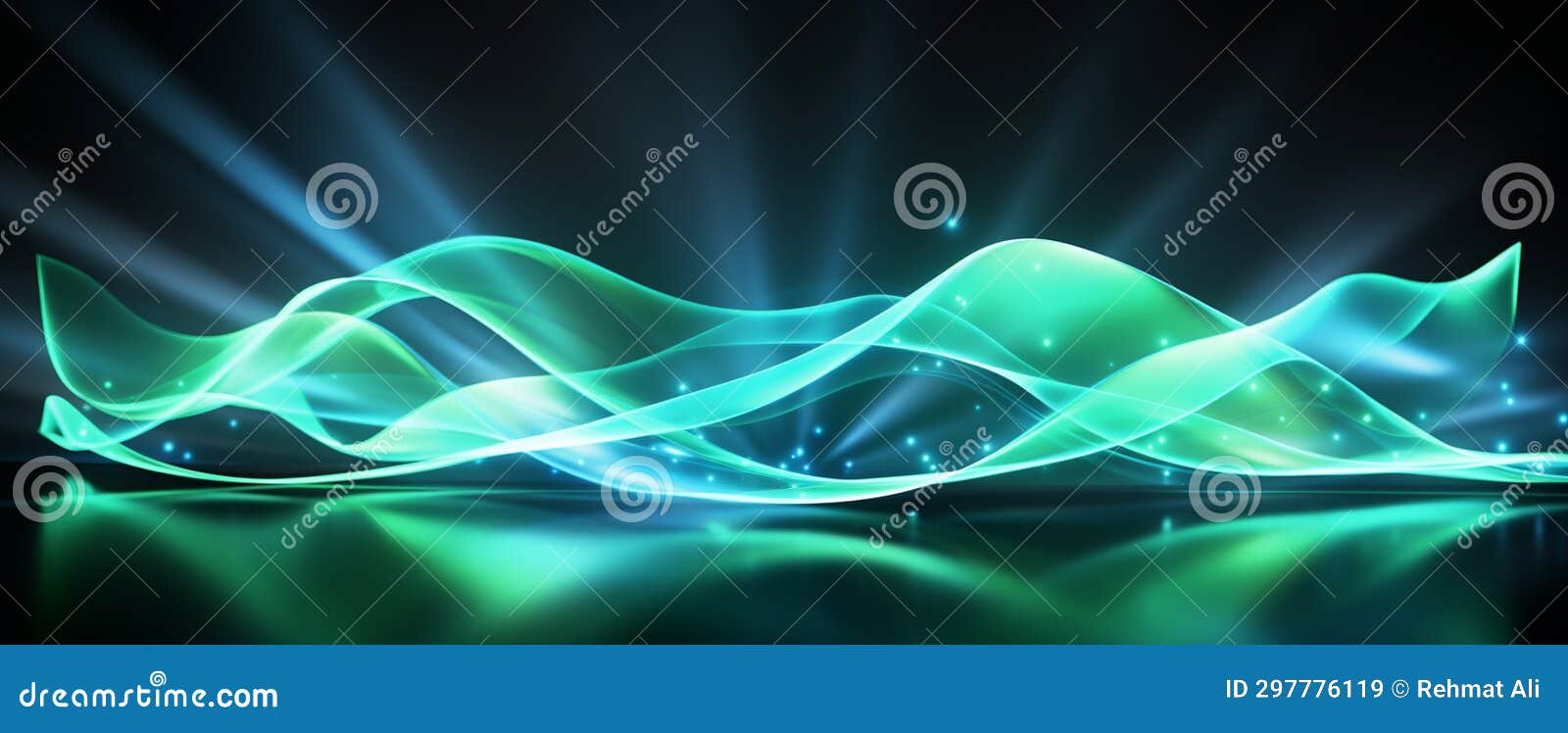 Abstract Glowing Green Blue Wave Light Effect in Perspective Background. 3d Render_ Stock ...
