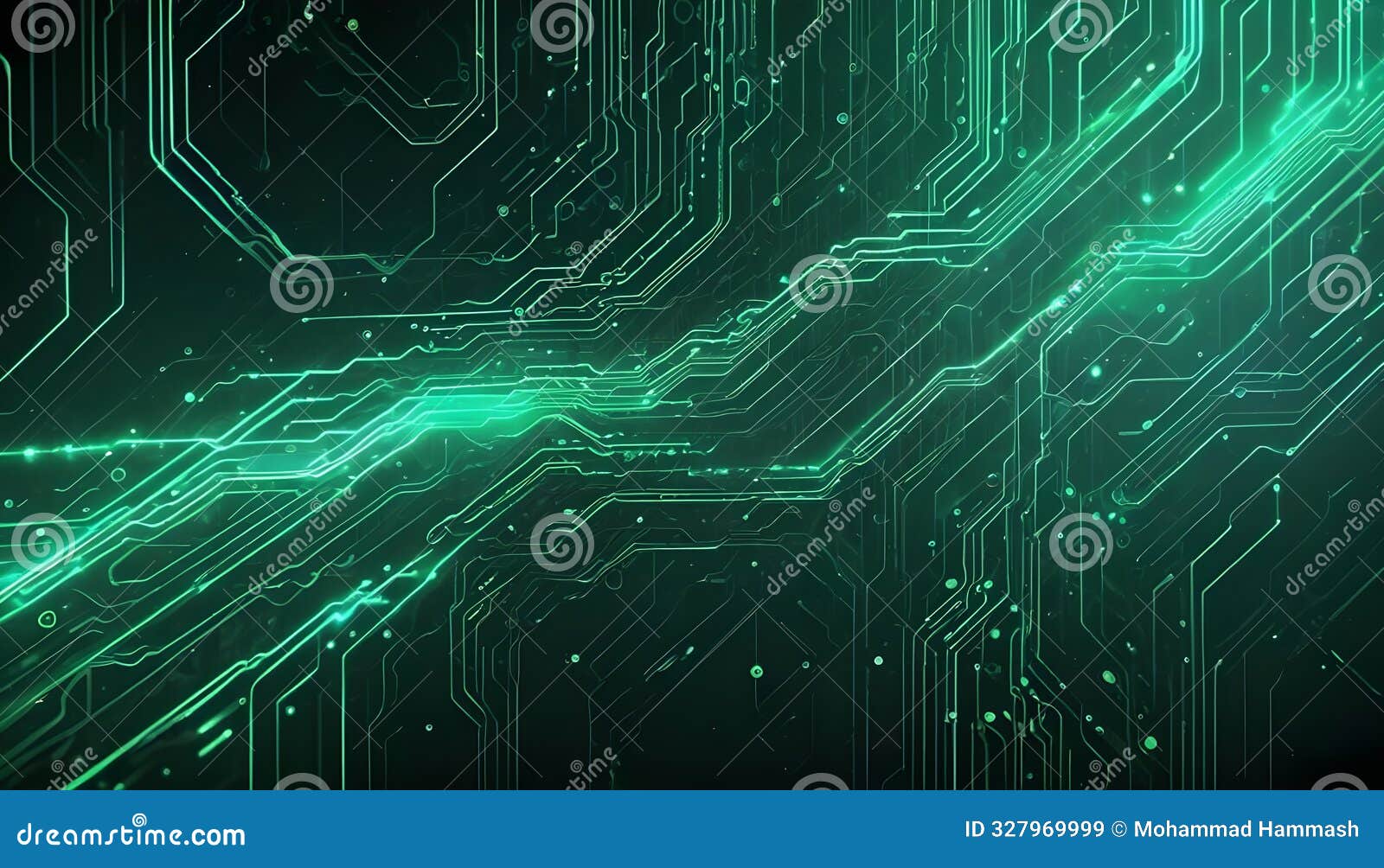 Abstract, Glowing, Green Circuit Board Pattern, Representing a ...