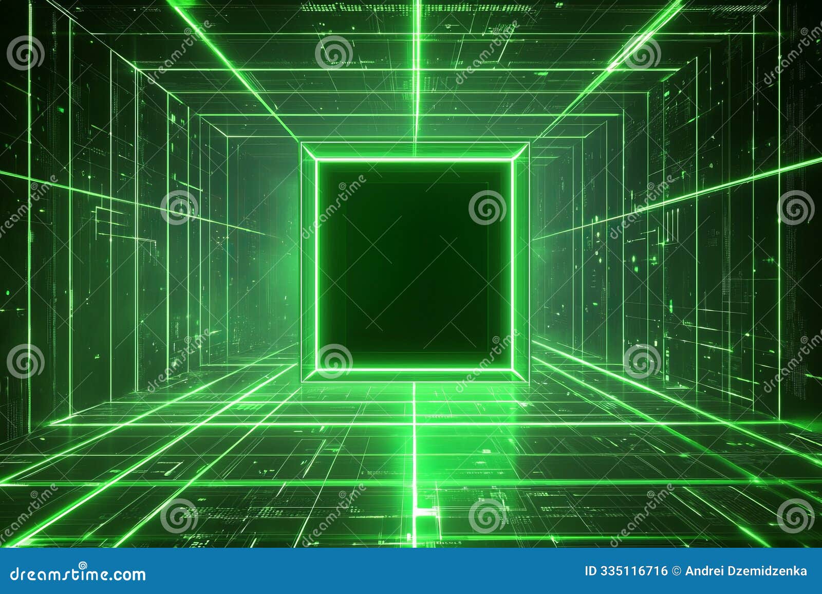 Abstract Glowing Green Coding Background with Blank Square Mock-up Frame. Big Data and Code ...