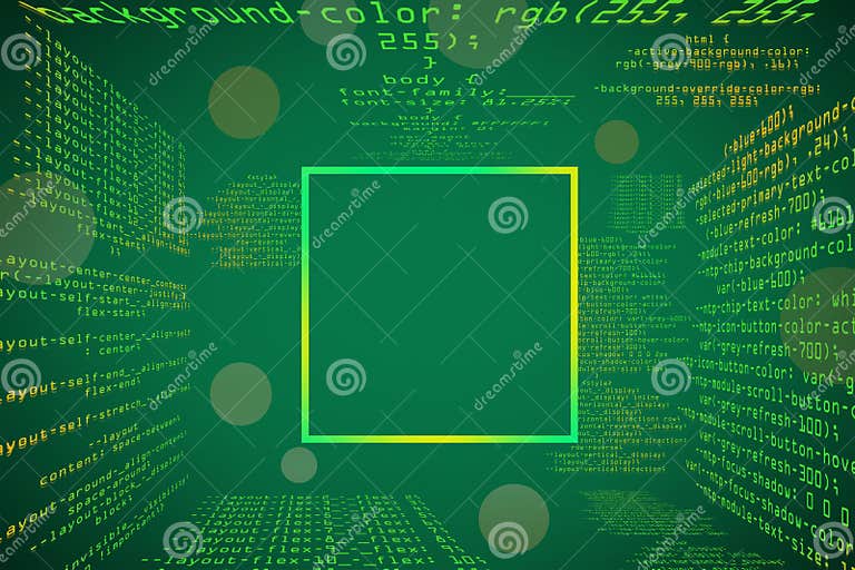 Abstract Glowing Green Coding Programming Background With Blank Square Mock Up Frame Big Data 