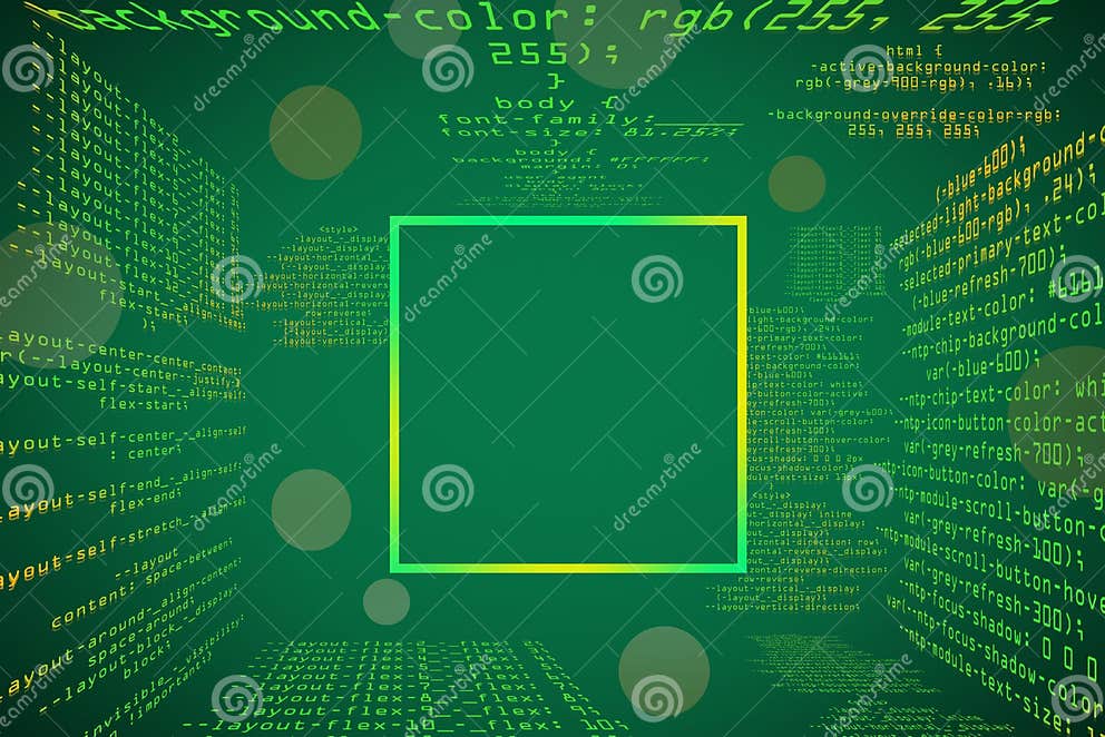 Abstract Glowing Green Coding Programming Background with Blank Square Mock Up Frame. Big Data ...