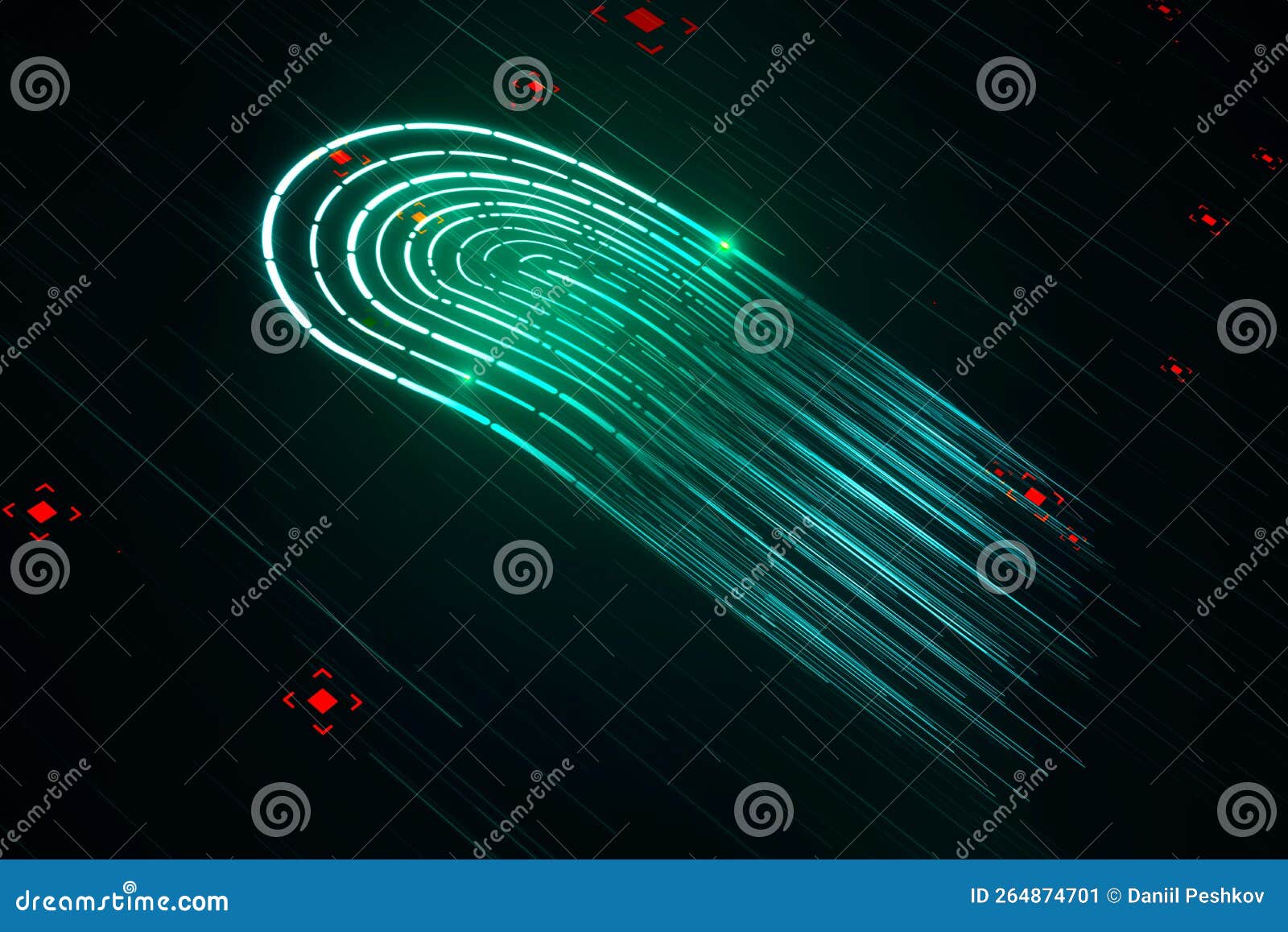 Abstract Glowing Green Fingerprint Hologram on Backdrop. Forensics and ...