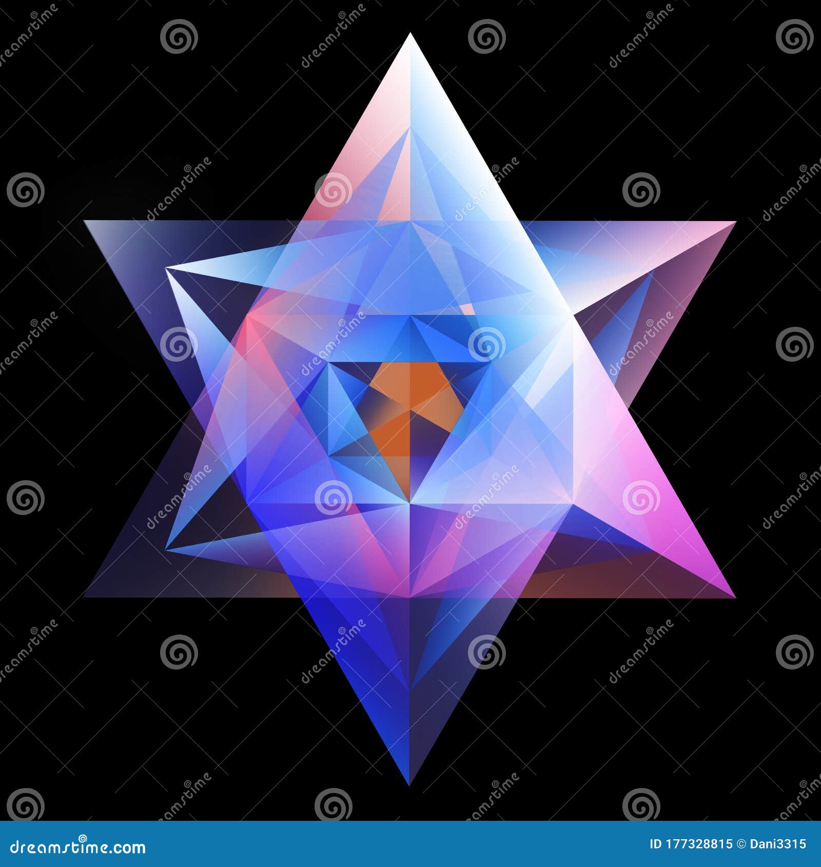 Abstract Glowing Hexagram Isolated on Black Stock Illustration ...