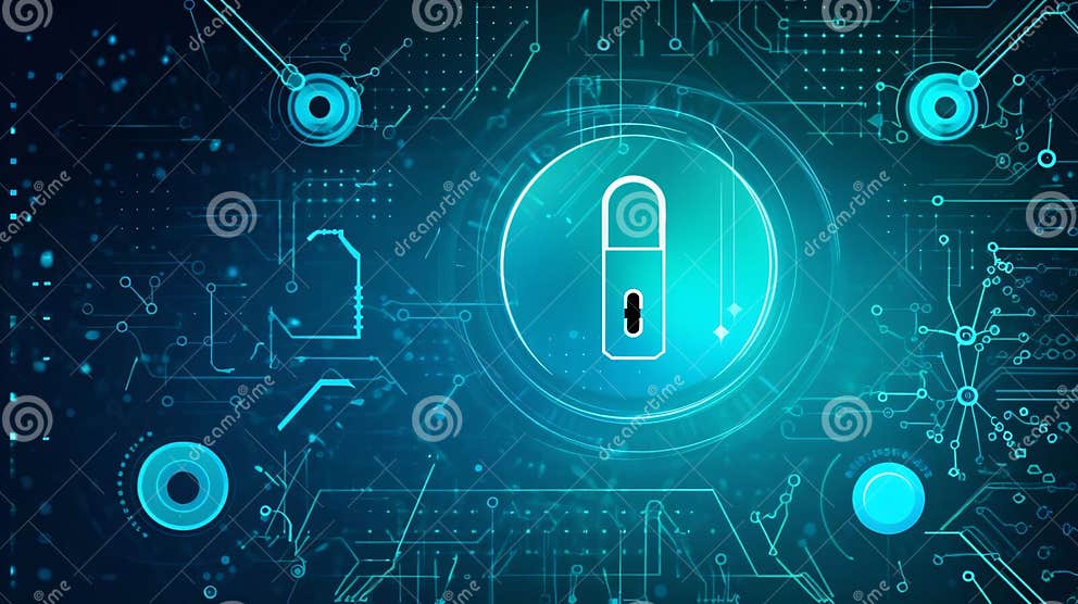 Abstract Glowing Lock and Key on Blue Background. Security Concept ...